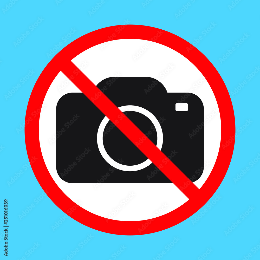 No cameras allowed sign. Red prohibition no camera sign. No taking ...