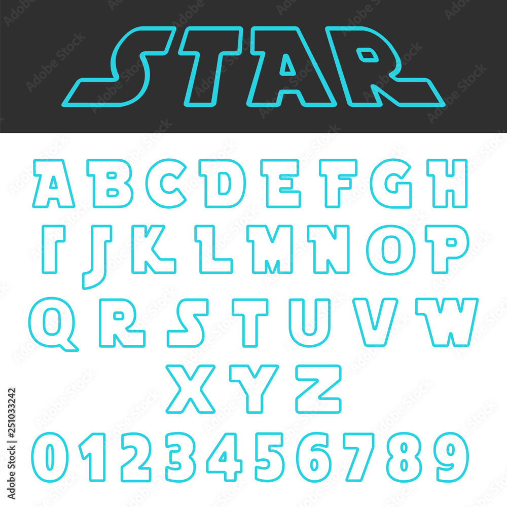 Blue lines design alphabet font template. Set of letters and numbers ...