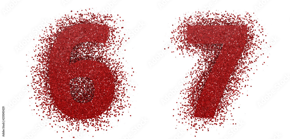 Glitter numbers font.Bold letters red 3d render. Path save. Numbers 6 ...