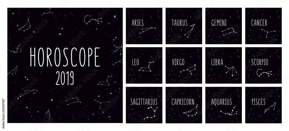 Vector astrological horoscope design with symbols and signs of Zodiac ...
