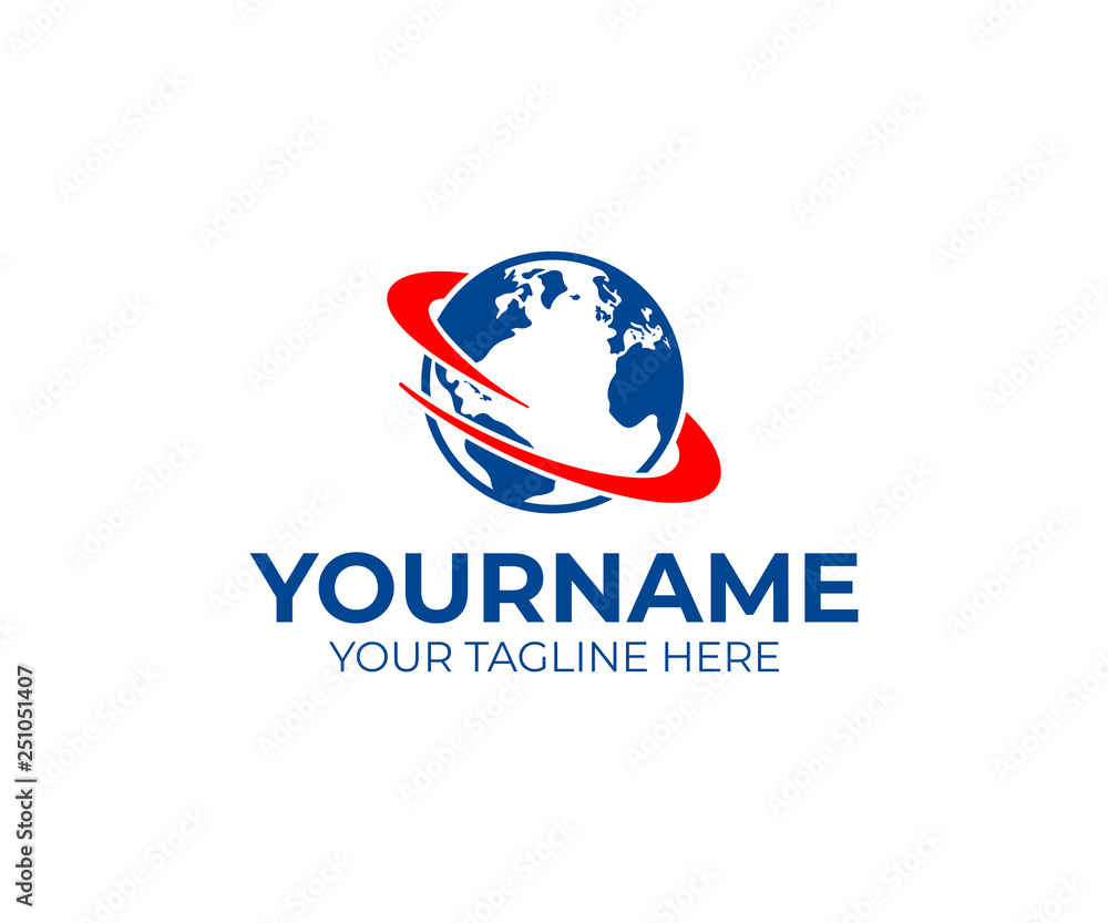Logistic, planet earth with spin or swirl around it, logo design ...