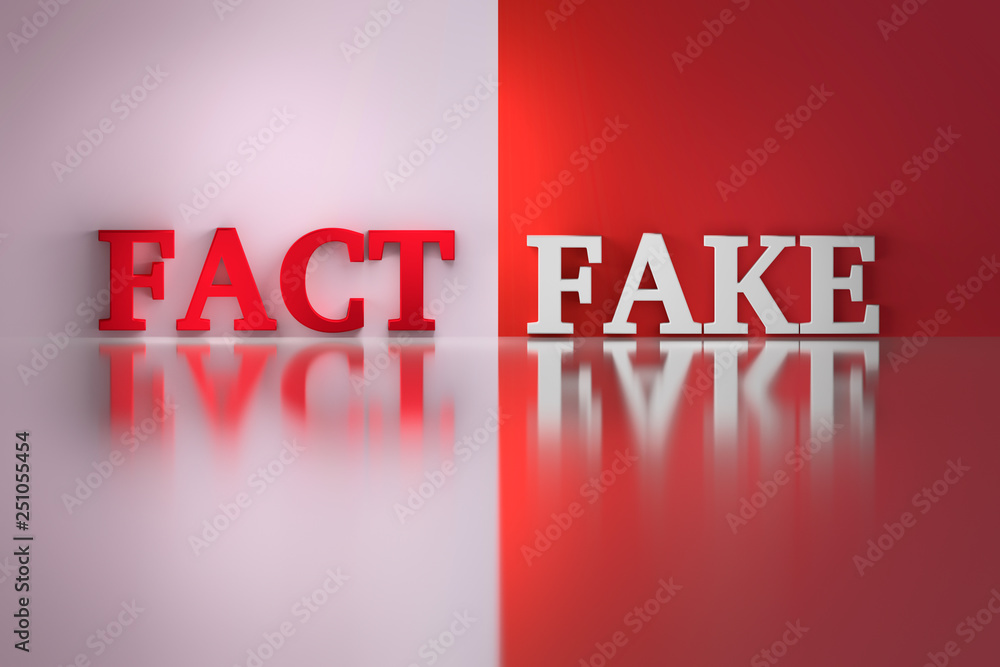 Concept of Facts and Fake. Words Fact and Fake in red and white color ...