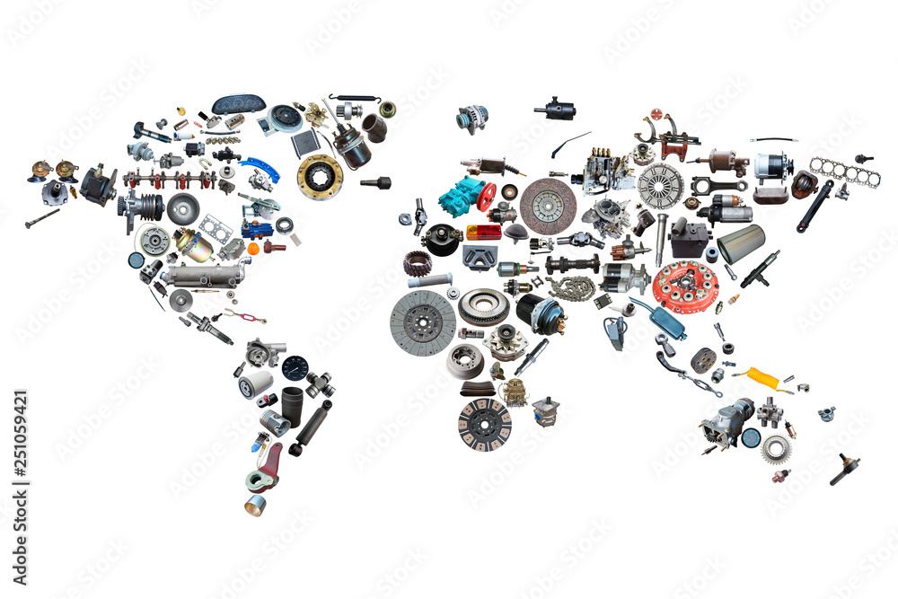 World map of the auto parts for shop auto aftermarket. Stock Photo ...