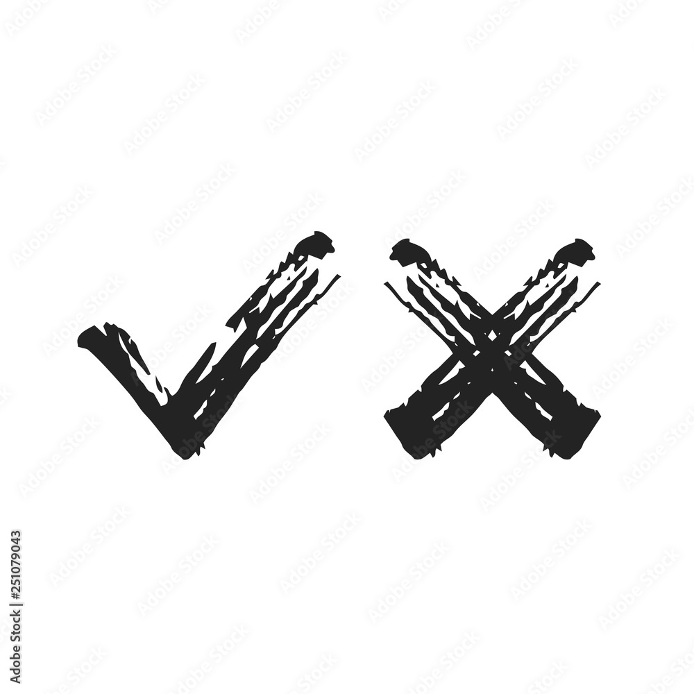 Black handdrawn checkmarks icons set. Hand drawn check marks, tick and ...