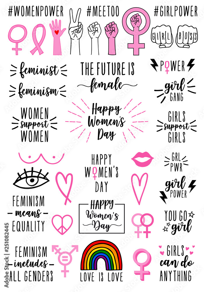 hand drawn feminist signs and quotes, vector set Stock Vector | Adobe Stock