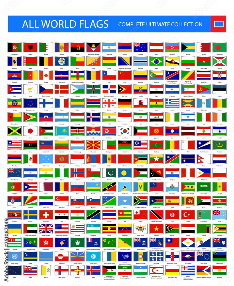 All World Flags rectangle flat icons isolated on white Stock Vector ...