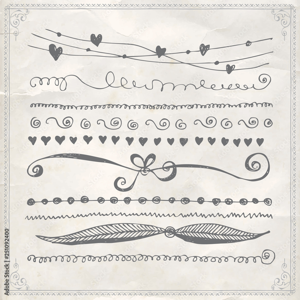 Hand drawn line border frame design elements set Stock Vector | Adobe Stock