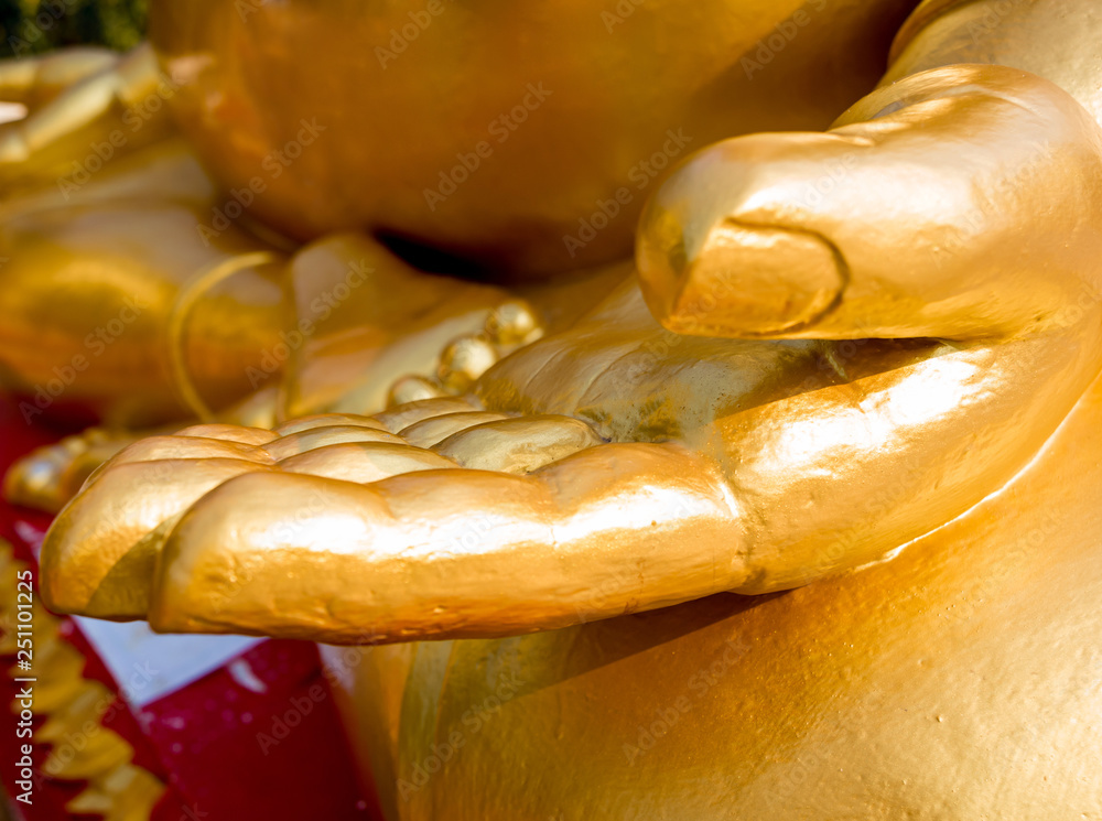 Symbols of Buddhism. Hands of buddist statues. South-Eastern Asia ...