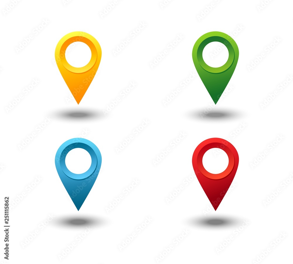 Marker 3D. Map pointer pin vector set isolated on white background. Web location point, pointer ...