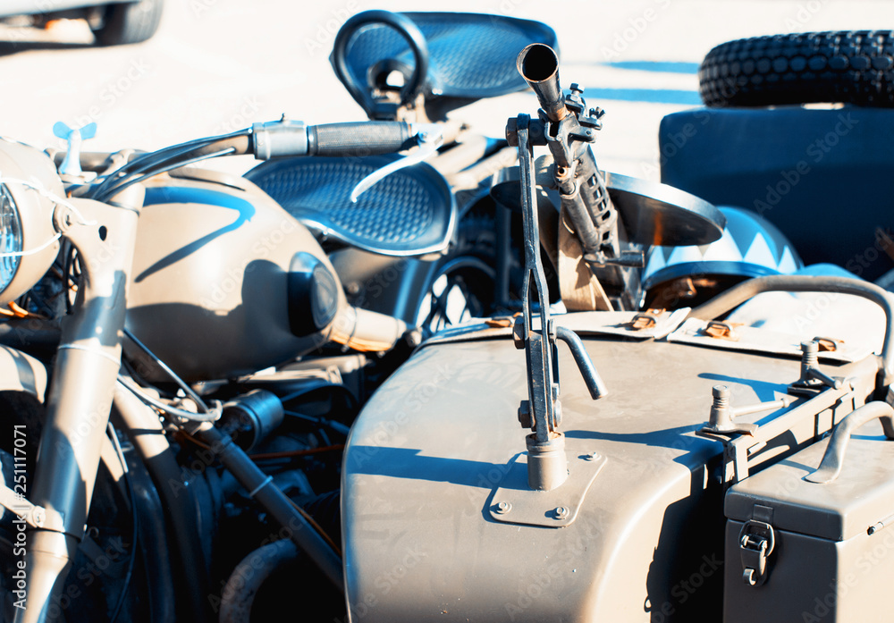 Machine gun mounted on sidecar, industrial style Stock Photo | Adobe Stock