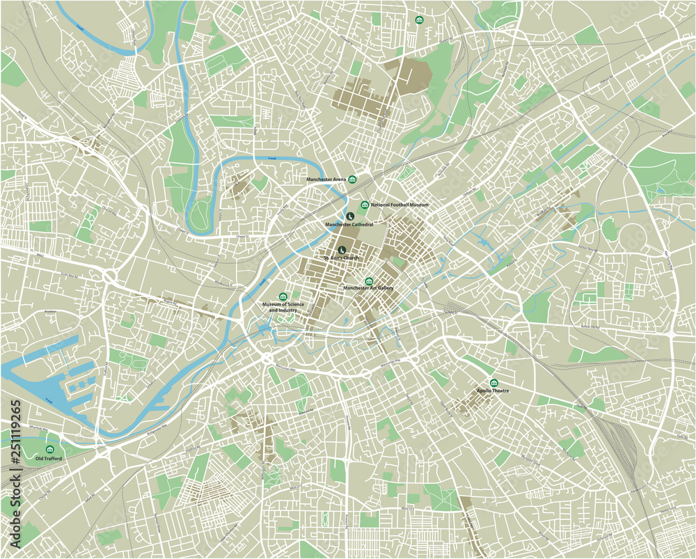 Vector city map of Manchester with well organized separated layers ...