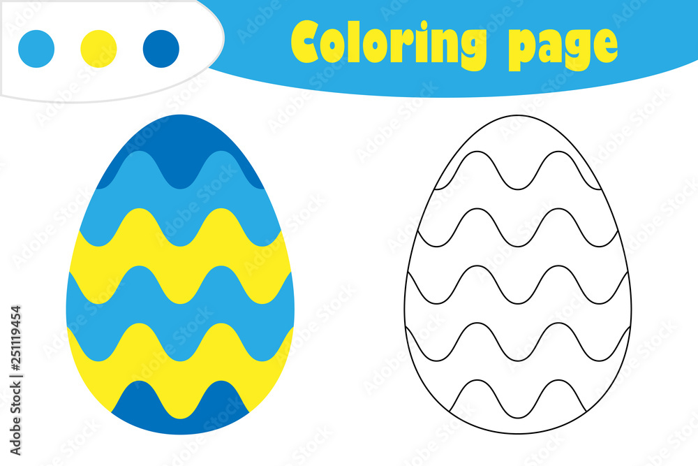 Decoration egg in cartoon style, coloring page, easter education paper ...