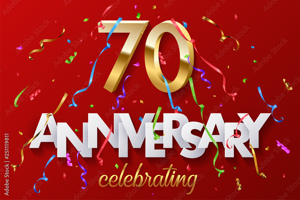 70 golden numbers and Anniversary Celebrating text with colorful ...