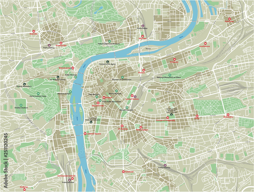 Vector city map of Prague with well organized separated layers. Stock ...