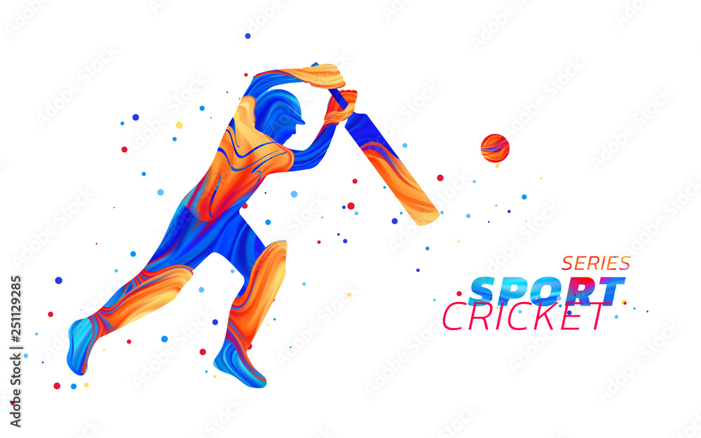Vector abstract illustration of batsman playing cricket from colored ...