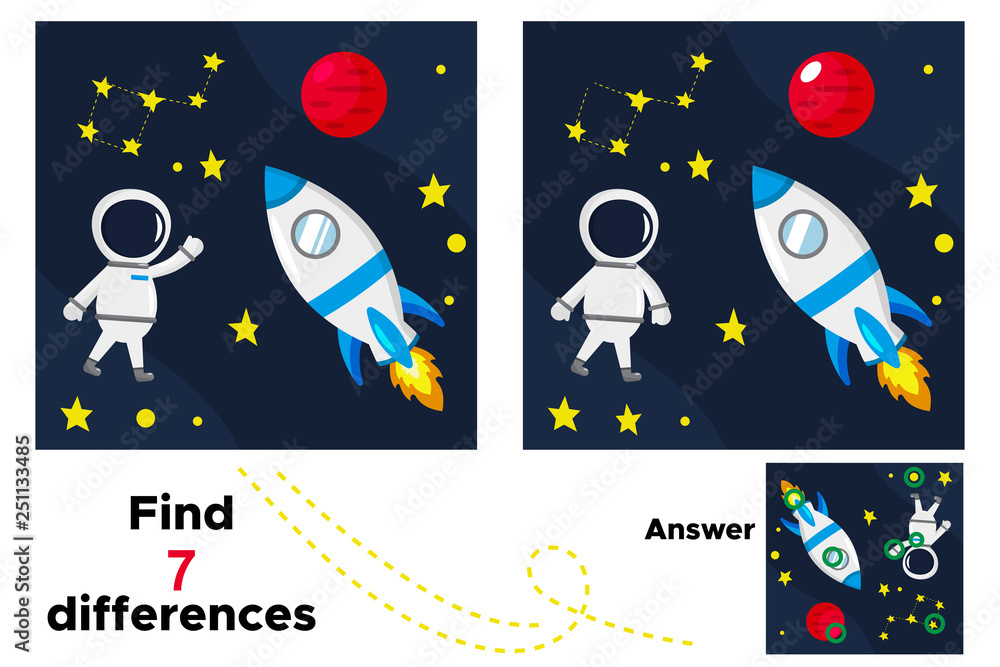 Cute cartoon astronaut, rocket and Mars. Educational game for children ...