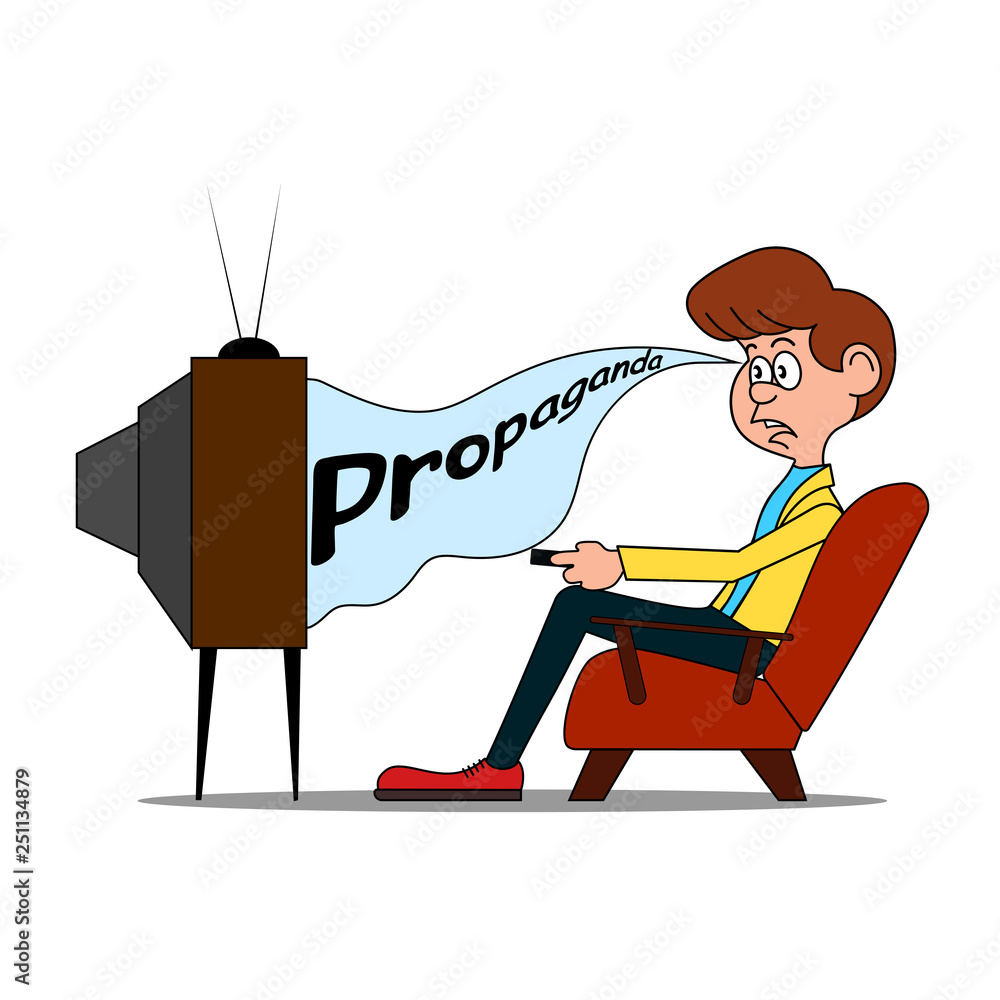 Cartoon funny man watching tv. Stock Vector | Adobe Stock