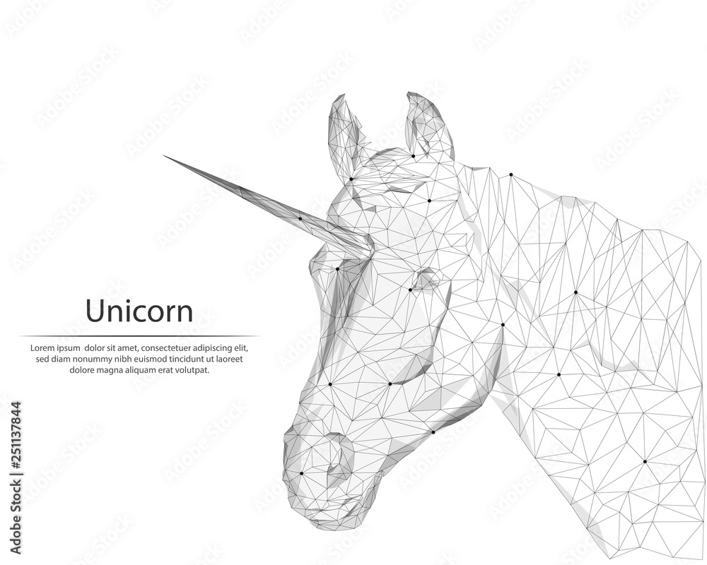 Abstract image unicorn in the form of lines and dots, consisting of ...
