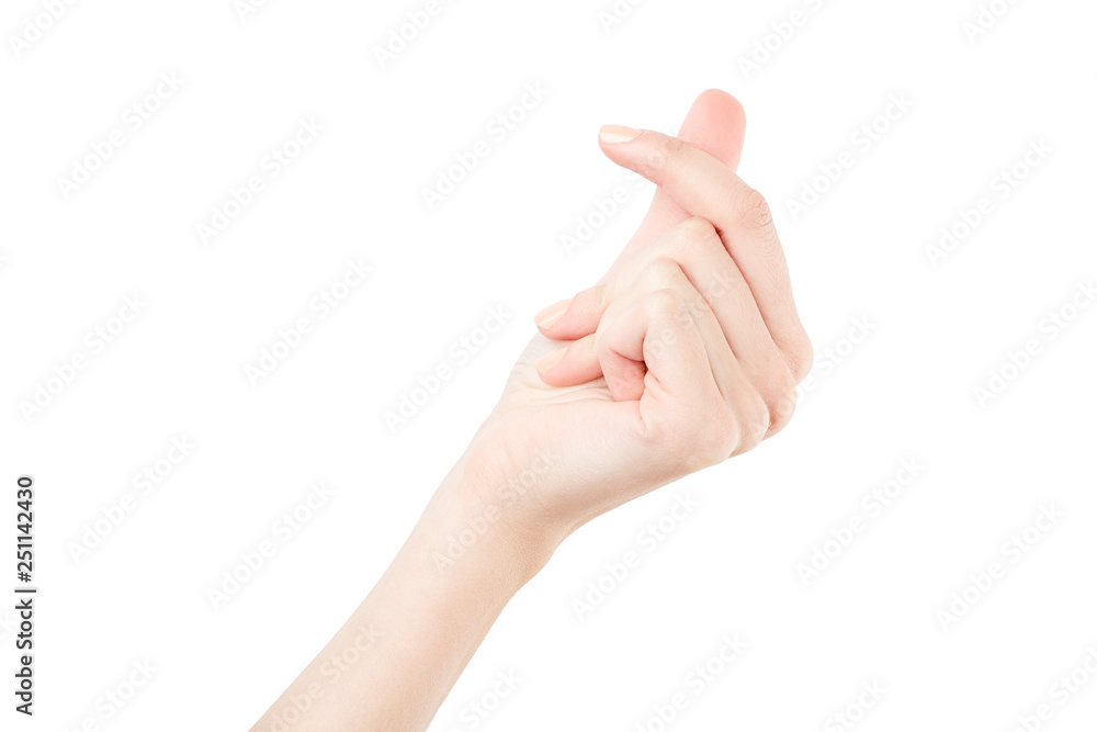 Female hand isolated on white background. White woman's hand showing ...