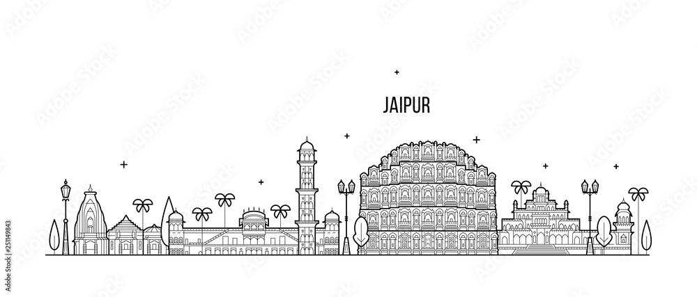 Vetor de Jaipur skyline Rajasthan India city vector linear do Stock ...