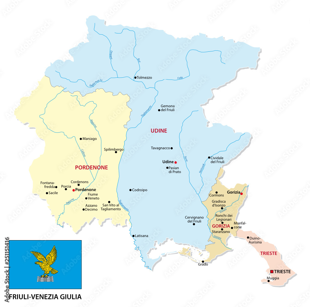 friuli venezia giulia administrative and political map with flag Stock ...