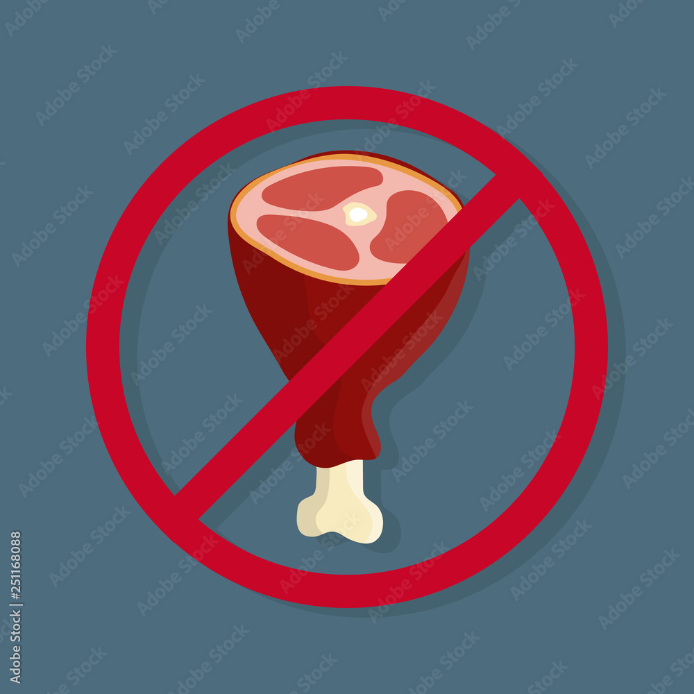 Meat Ban Icon. Prohibited, Without Meat. Thigh Meat. Cartoon Style ...