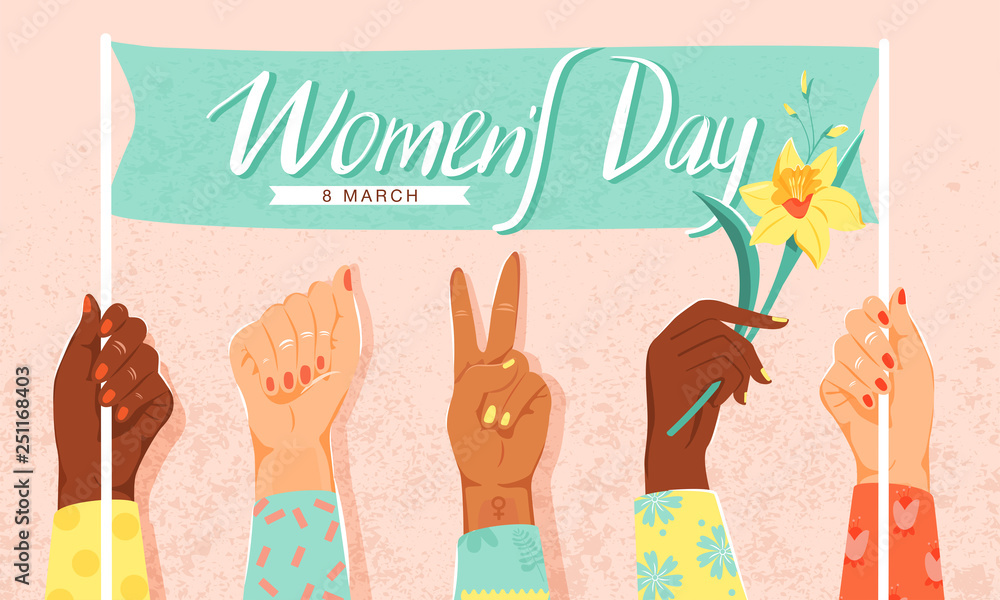 International Women's Day concept. Woman hands showing feminism symbol ...