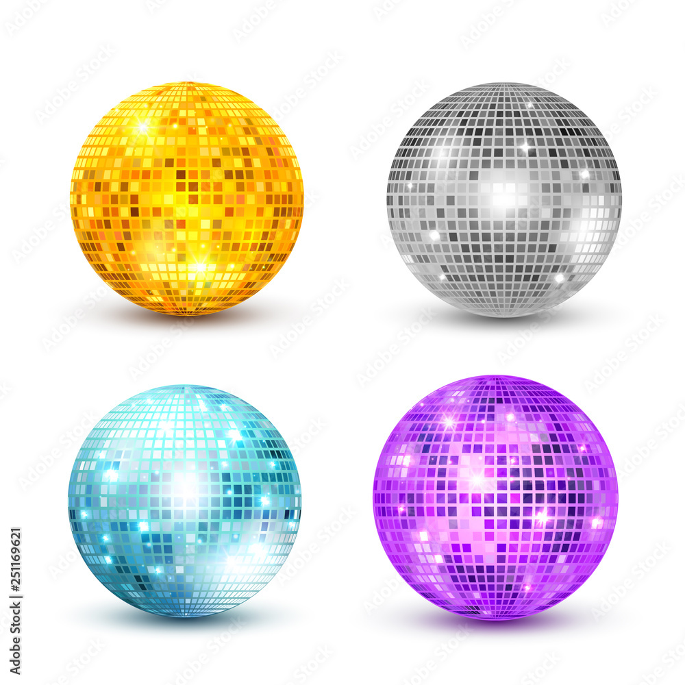 Disco ball isolated set illustration. Night Club party light element ...