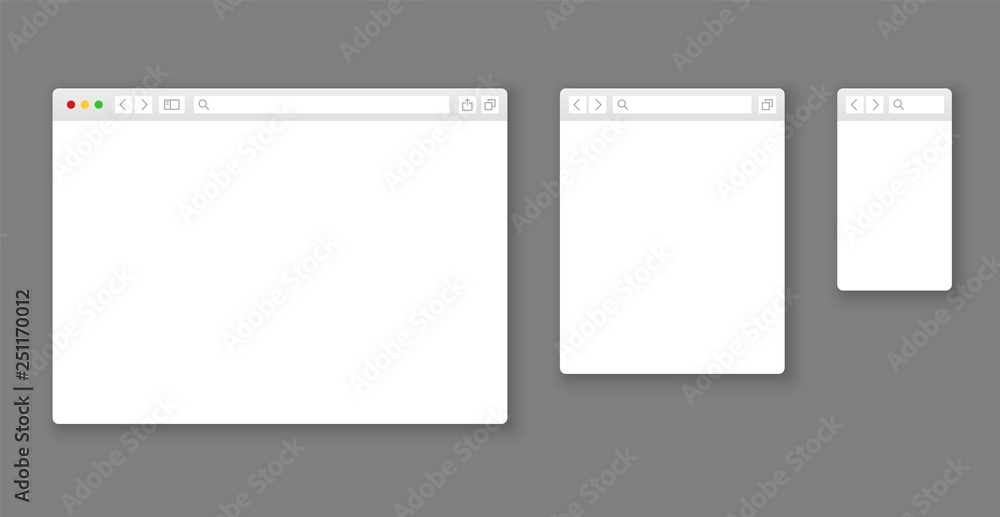 Browser mockups. Website different devices web window mobile screen ...