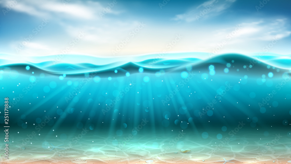 Realistic underwater sea background. Vector illustration. Realistic ...