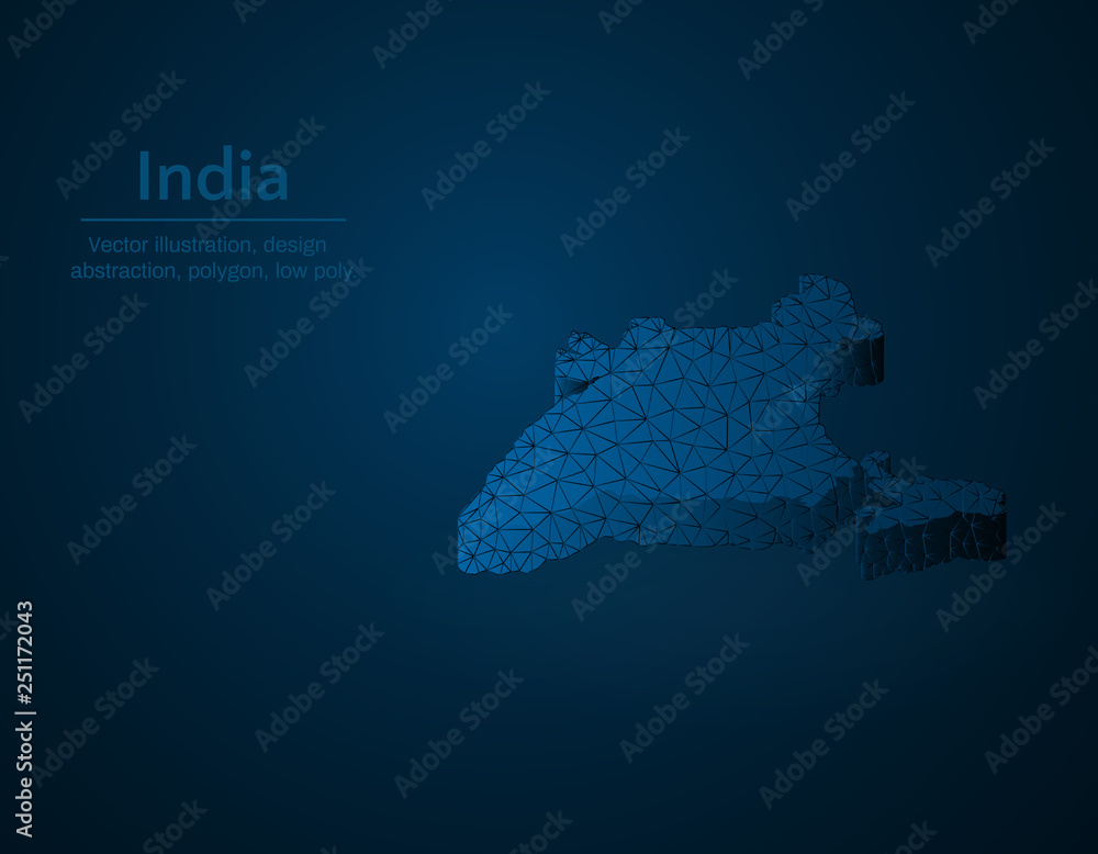 India map low poly vector illustration, South Asian country polygonal ...