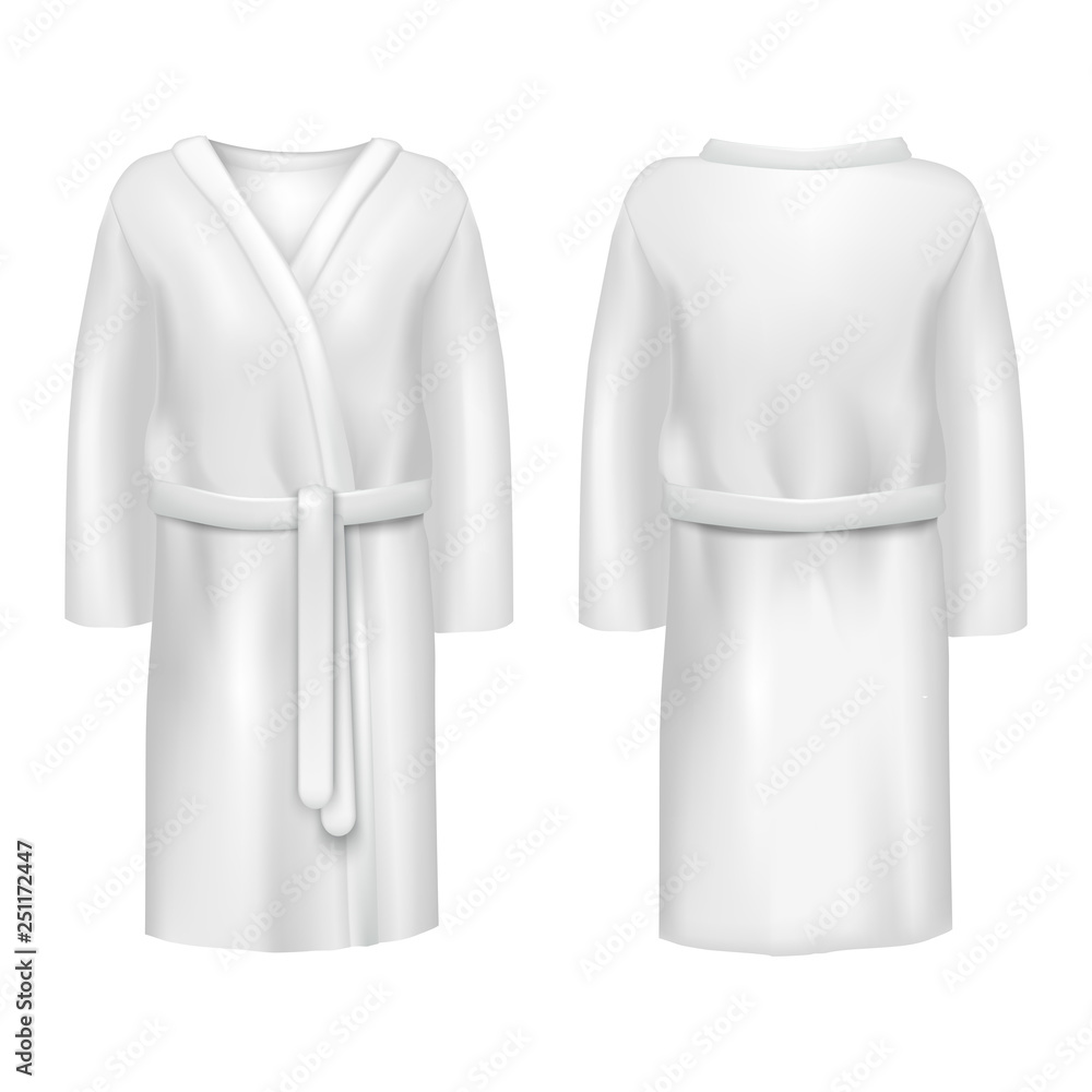 Realistic 3d Detailed White Blank Bathrobe Template Mockup Set. Vector ...