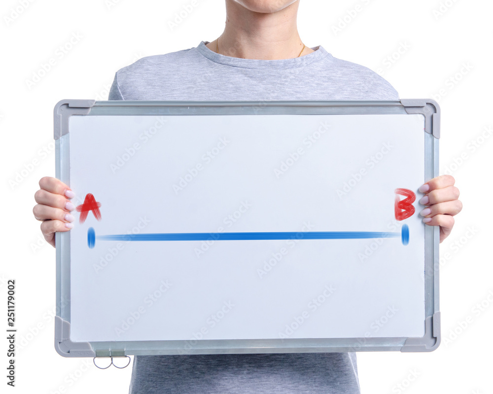 line from point A to point B on marker whiteboard in hand isolated on ...