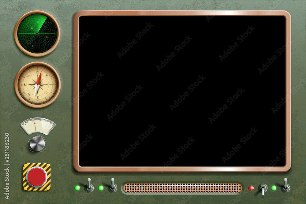 Device with dashboard and screen. Control panel with buttons Stock ...