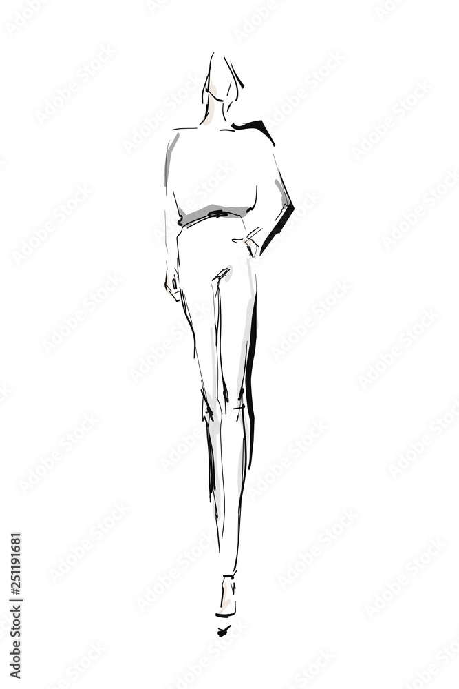 Hand-drawn fashion illustration. Young woman, girl, model. Sketch ...