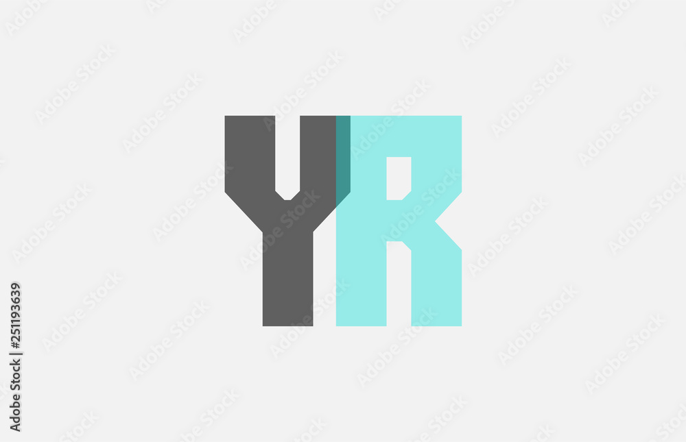 grey pastel blue alphabet letter combination YR Y R for logo icon ...