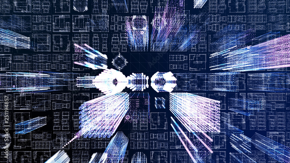 Energy power of future big city concept, neon cyber light skyscraper ...