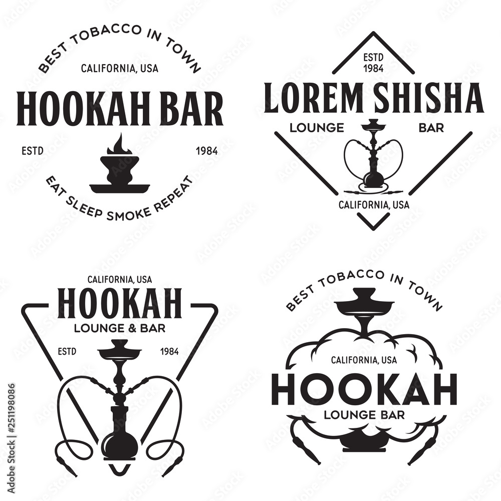 Set of hookah labels, badges and design elements. Hookah club. Shisha ...