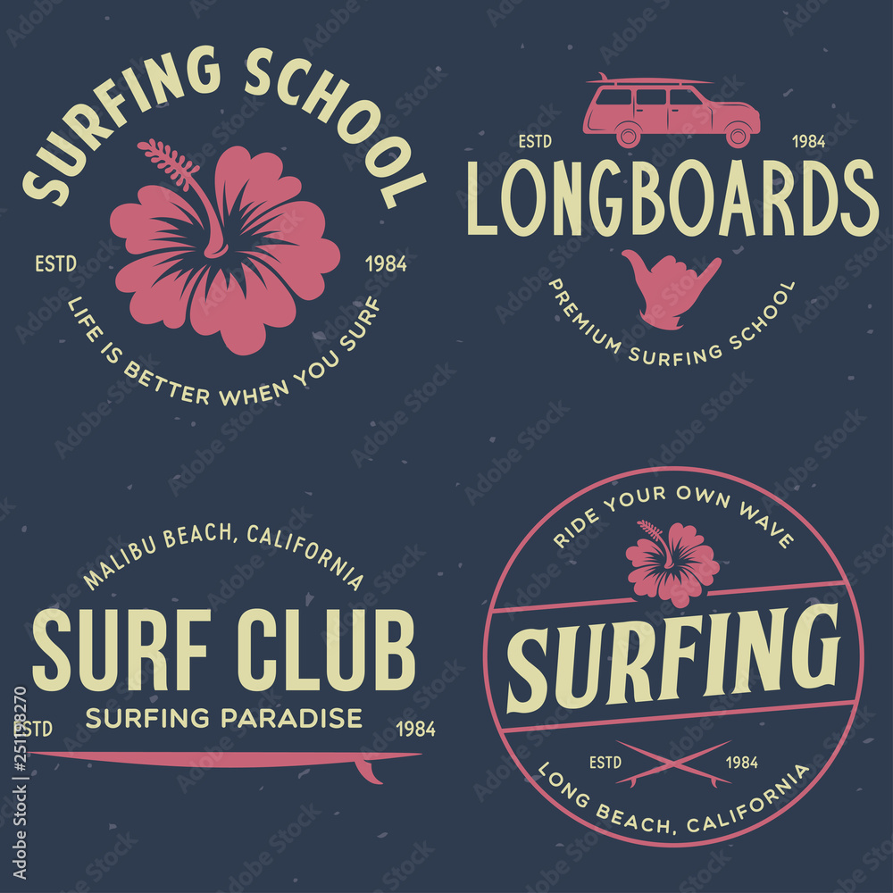 Vintage Surfing Emblems for web design or print. Surfer logo templates ...