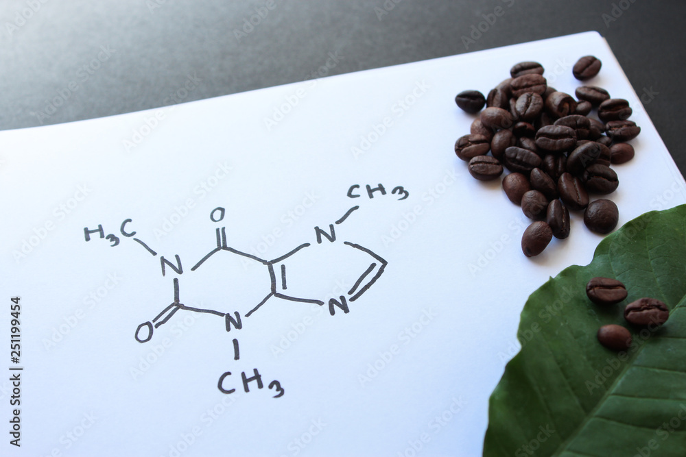 chemical structure of a caffeine molecule Stock Photo | Adobe Stock