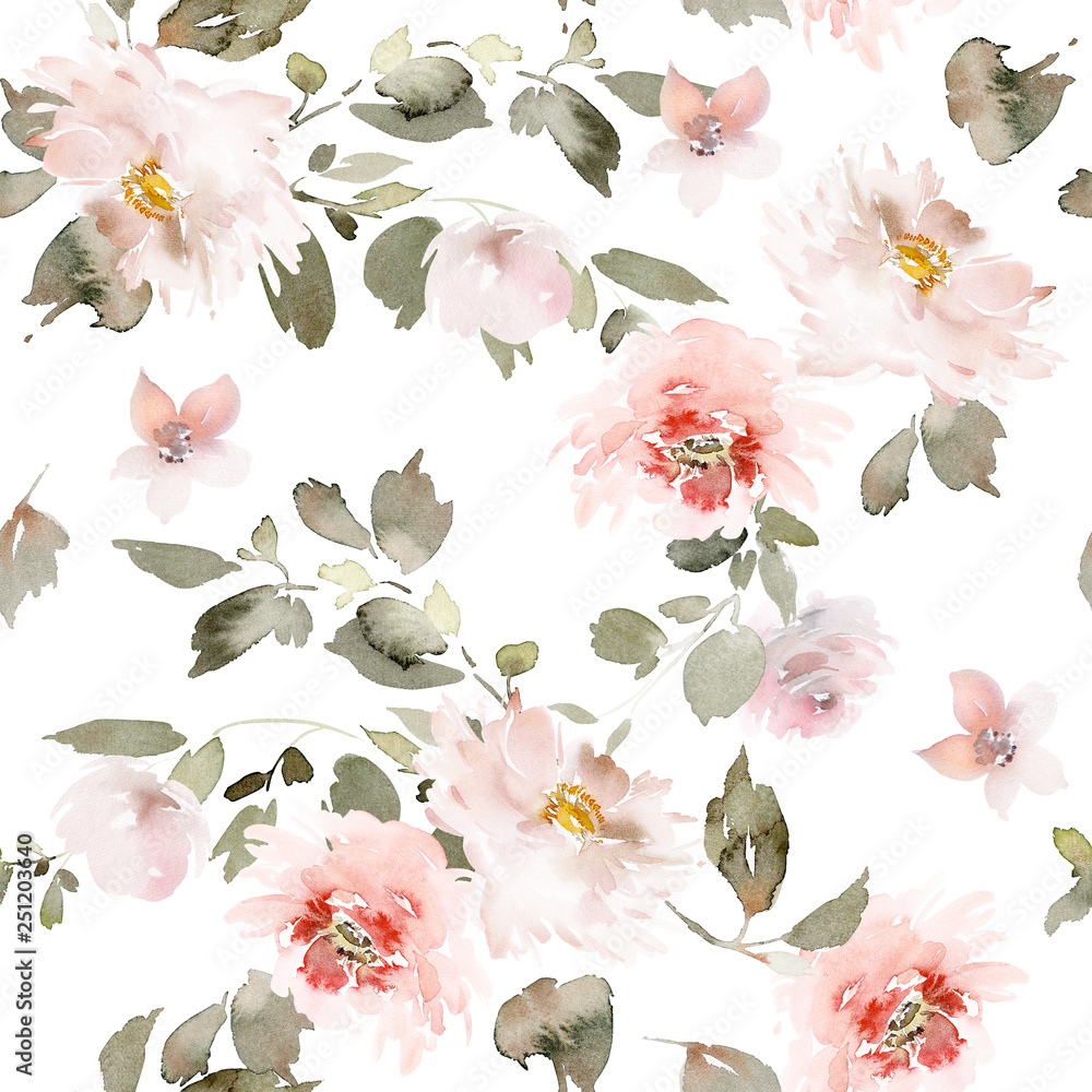Seamless summer pattern with watercolor flowers handmade. Stock ...