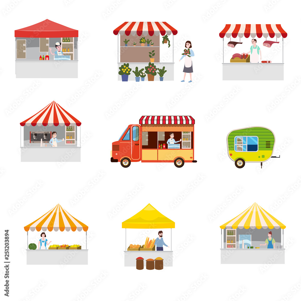 Set outdoor street food festival canopy tent pavilion shopping stall ...