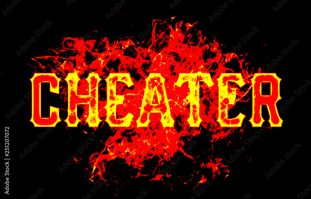 cheater word text logo fire flames design with a grunge or grungy ...
