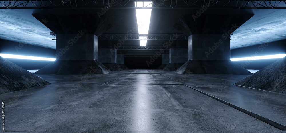 Sci Fi Futuristic Alien Ship Grunge Concrete Reflective Columns ...