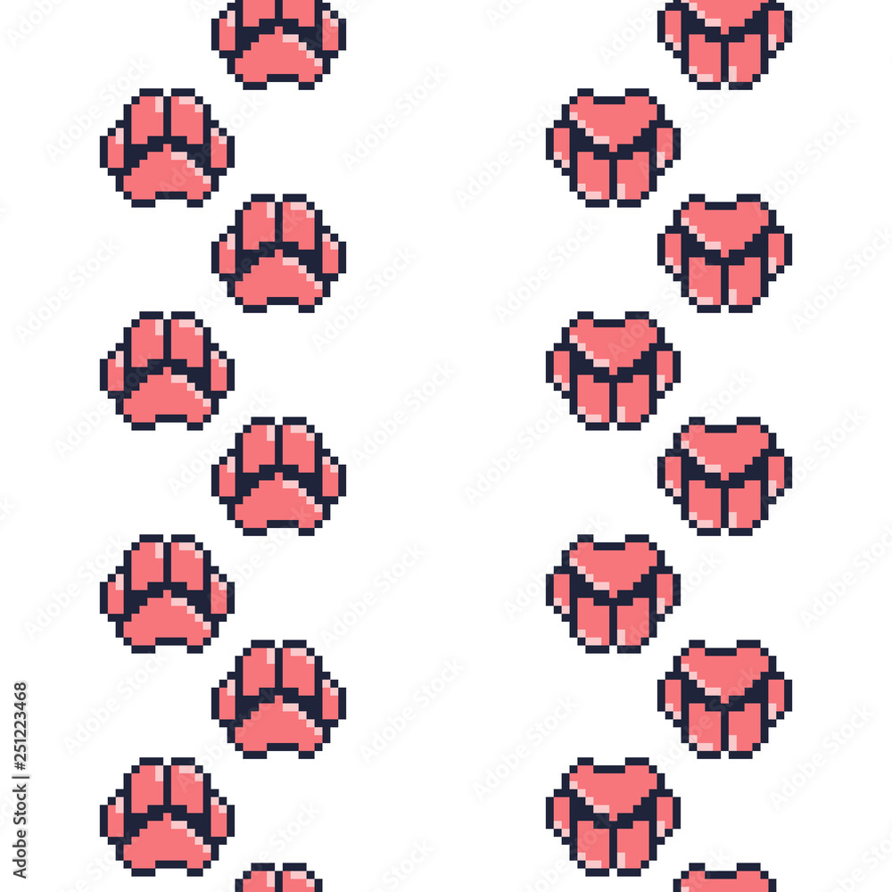 Paw print seamless pattern. Vector background. Pixel art style. 8bit ...