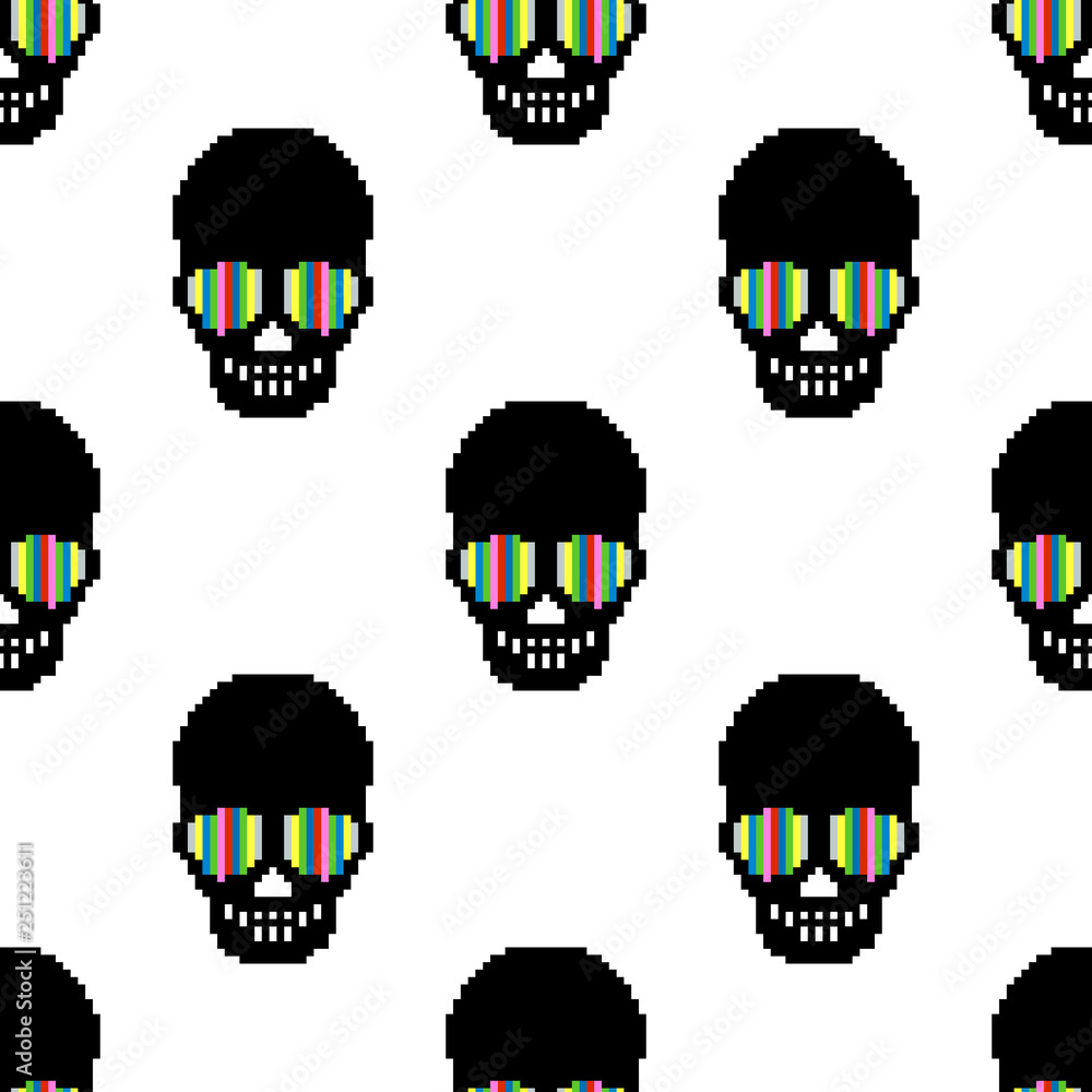 Vector of pixel art skull texture. Seamless pattern of skull. 8 bit ...