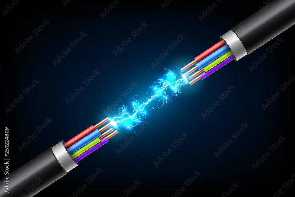 Creative vector illustration of electric glowing lightning between ...