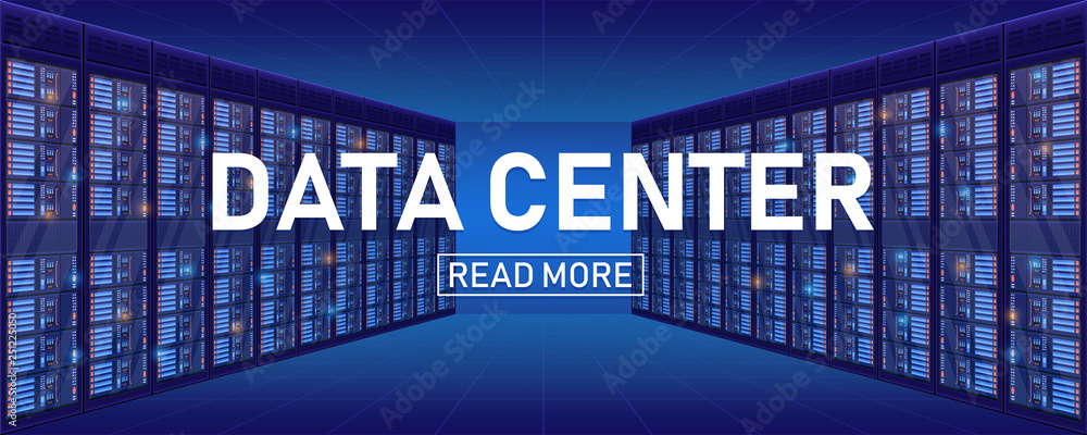 Creative vector illustration of server rack room, big data bank center ...