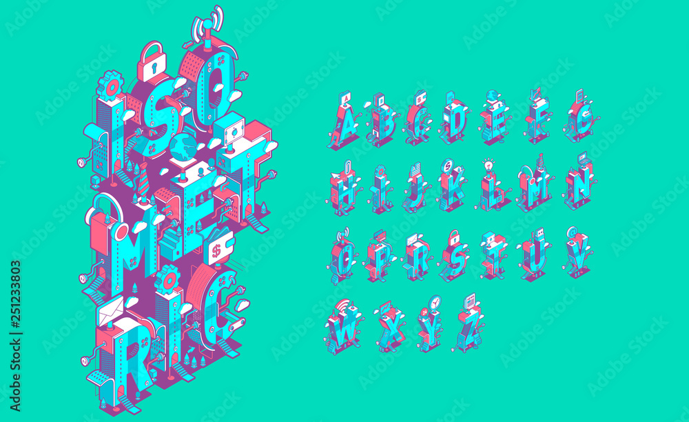 Vector isometric abstract font and alphabet, 3d letters for design ...