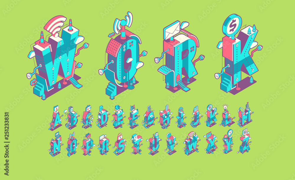 Vector isometric abstract font and alphabet, 3d letters for design ...